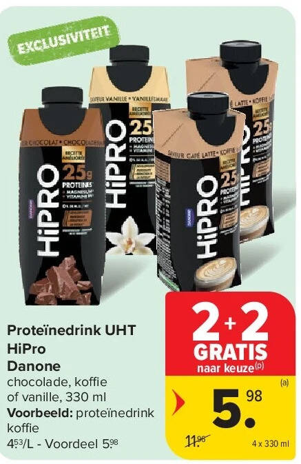 Proteïnedrink UHT HiPro Danone promotie bij Carrefour
