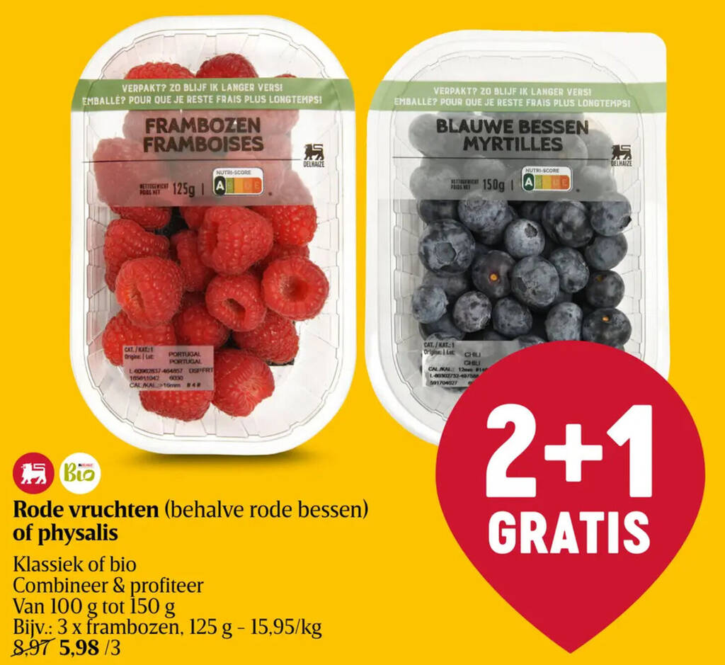 Rode vruchten (behalve rode bessen) of physalis 2+1 GRATIS promotie bij ...