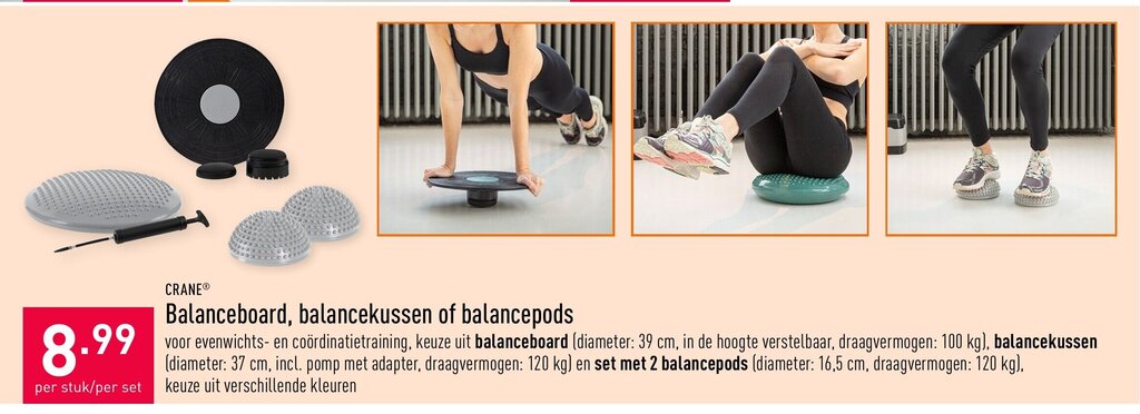 Crane Balanceboard, balancekussen of balancepods per stuk promotie bij ALDI