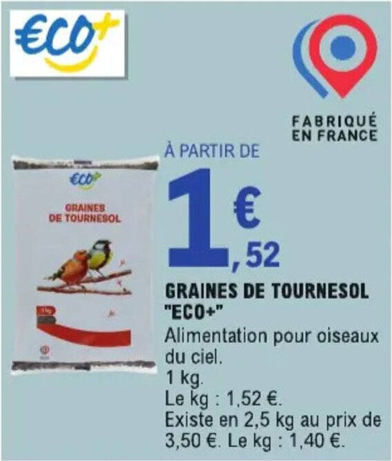 Graines de Tournesol Eco+ 1 kg promotie bij E.Leclerc