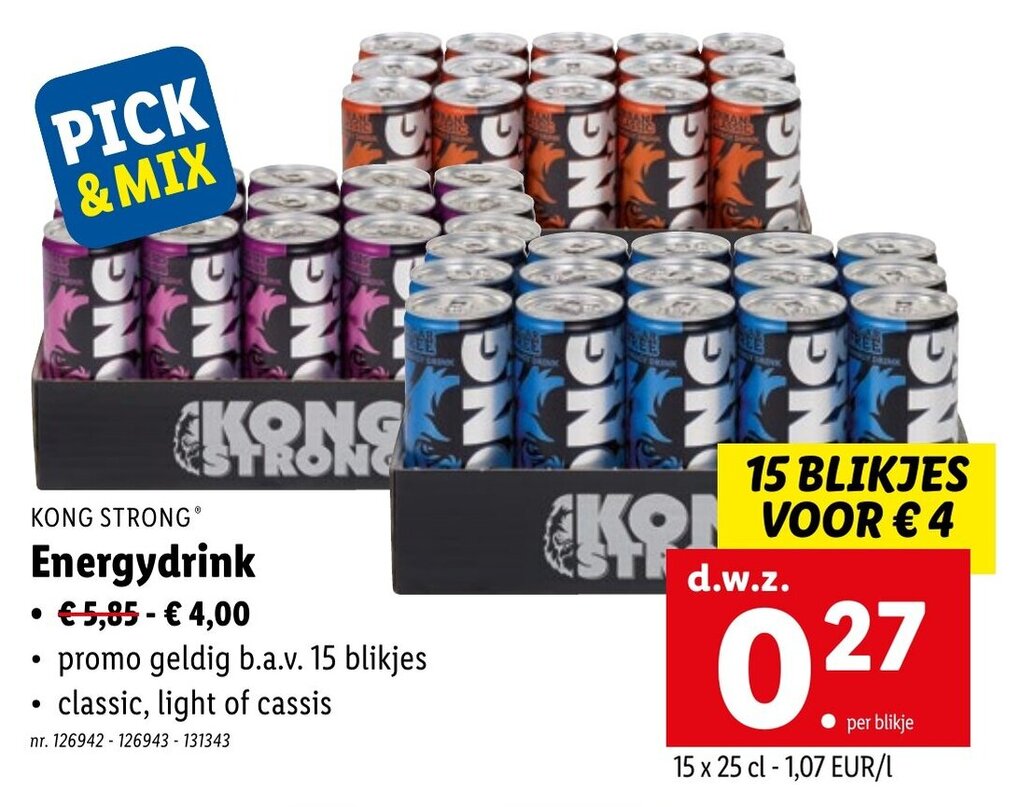 Kong strong energydrink 15 x 25cl promotie bij Lidl