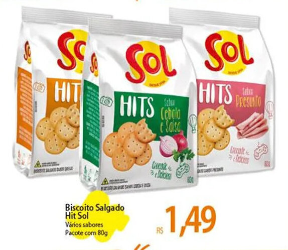Biscoito Salgado Hit Sol Sabores 80g oferta na Atacadão
