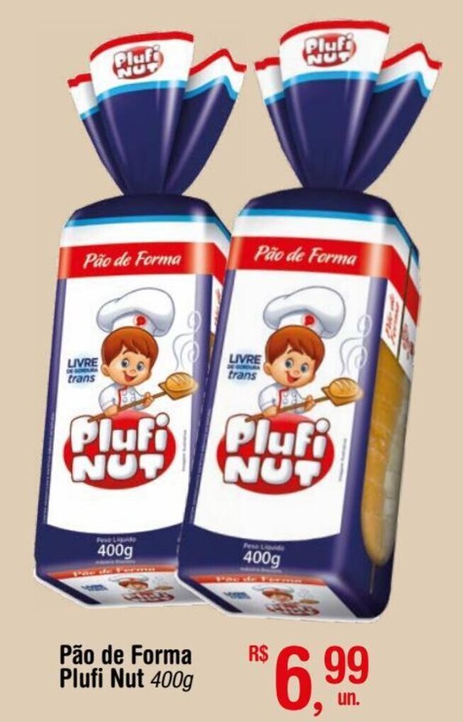 Pão de Forma Plufi Nut 400g oferta na Fort Atacadista