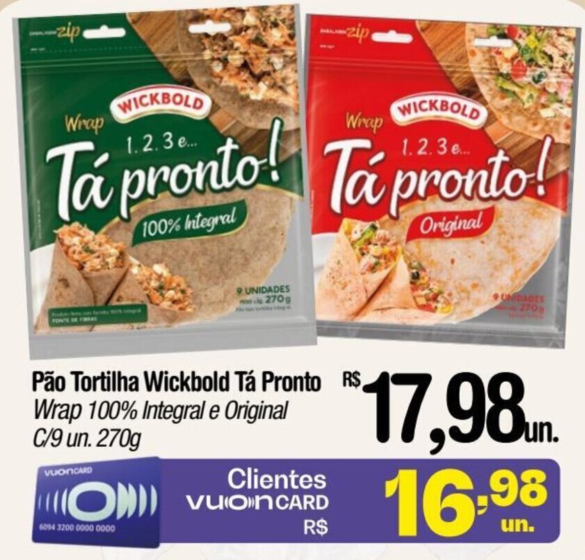 Pão Tortilha Wickbold Tá Pronto R$ Wrap 100% Integral e Original C/9 un ...