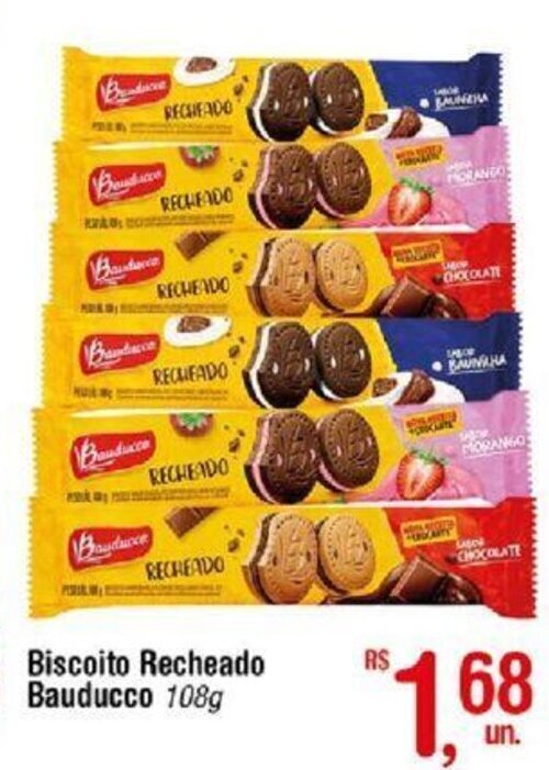 Biscoito Recheado Bauducco 108g oferta na Fort Atacadista