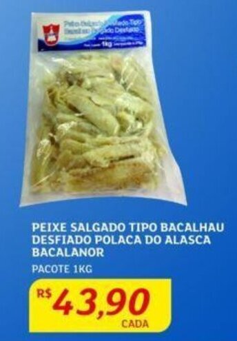 PEIXE SALGADO TIPO BACALHAU DESFIADO POLACA DO ALASCA BACALANOR PACOTE ...