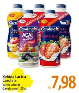Bebida Láctea Carolina Vários sabores Garrafa com 1,25kg oferta na Atacadão
