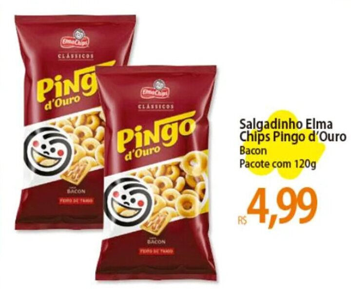 Salgadinho Elma Chips Pingo d'Ouro Bacon Pacote com 120g oferta na Atacadão