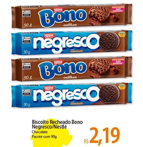 Biscoito Recheado Bono Negresco/Nestlé Chocolate Pacote com 90g oferta ...