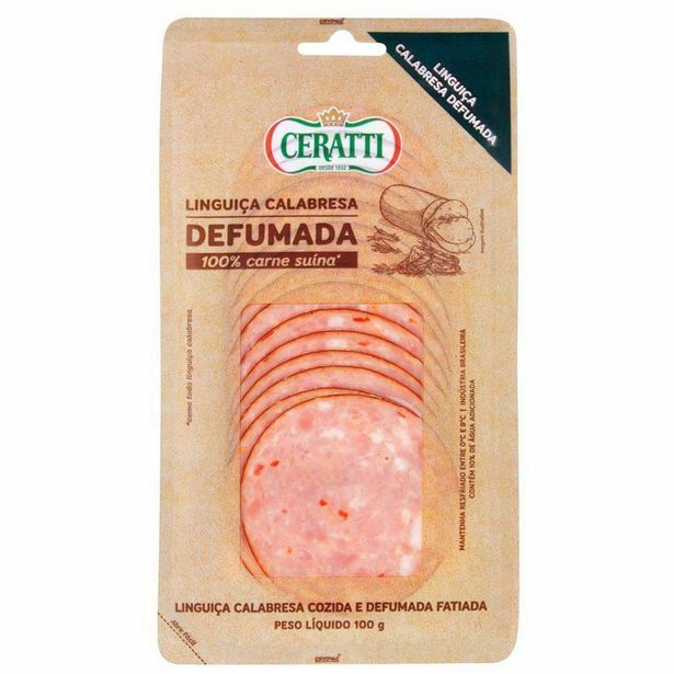 Linguiça calabresa defumada em fatias ceratti 100g oferta na Zona Sul