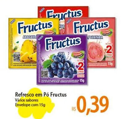 Refresco em Pó Fructus Vários sabores Envelope com 15g oferta na Atacadão