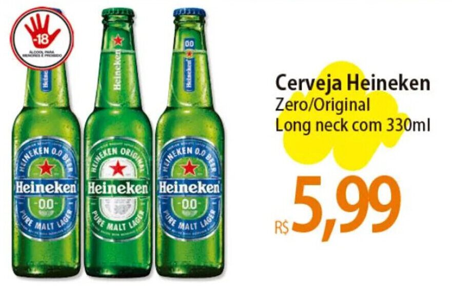 Cerveja Heineken Zero/Original Long neck com 330ml oferta na Atacadão