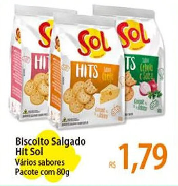 Biscoito Salgado Hit Sol Vários sabores Pacote com 80g oferta na Atacadão