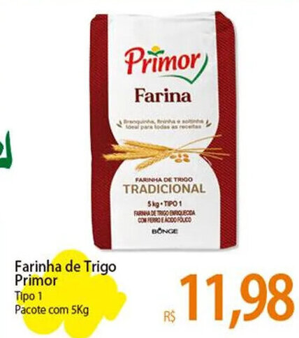 Farinha de Trigo Primor Tipo 1 Pacote com 5Kg oferta na Atacadão