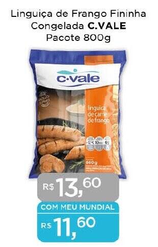 Linguiça de Frango Fininha Congelada C.VALE Pacote 800g oferta na ...