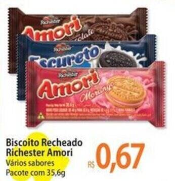 Biscoito Recheado Richester Amori Vários sabores Pacote com 35,6g ...