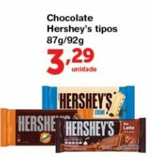 Chocolate Hershey's tipos 87g/92g oferta na Roldão