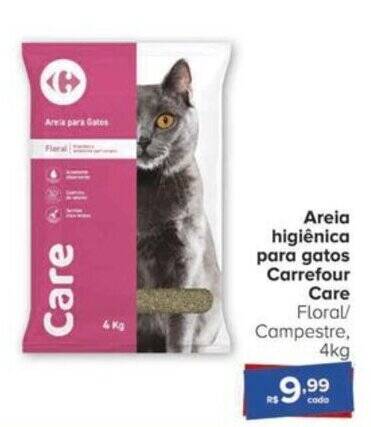 Areia higiênica para gatos Carrefour Care 4 Kg oferta na Carrefour