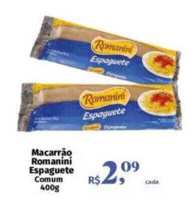 Macarrão Romanini Espaguete Comum 400 g oferta na Supermercados Mateus
