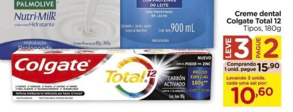 Creme dental Colgate Total 12 Tipos, 180 g oferta na Carrefour