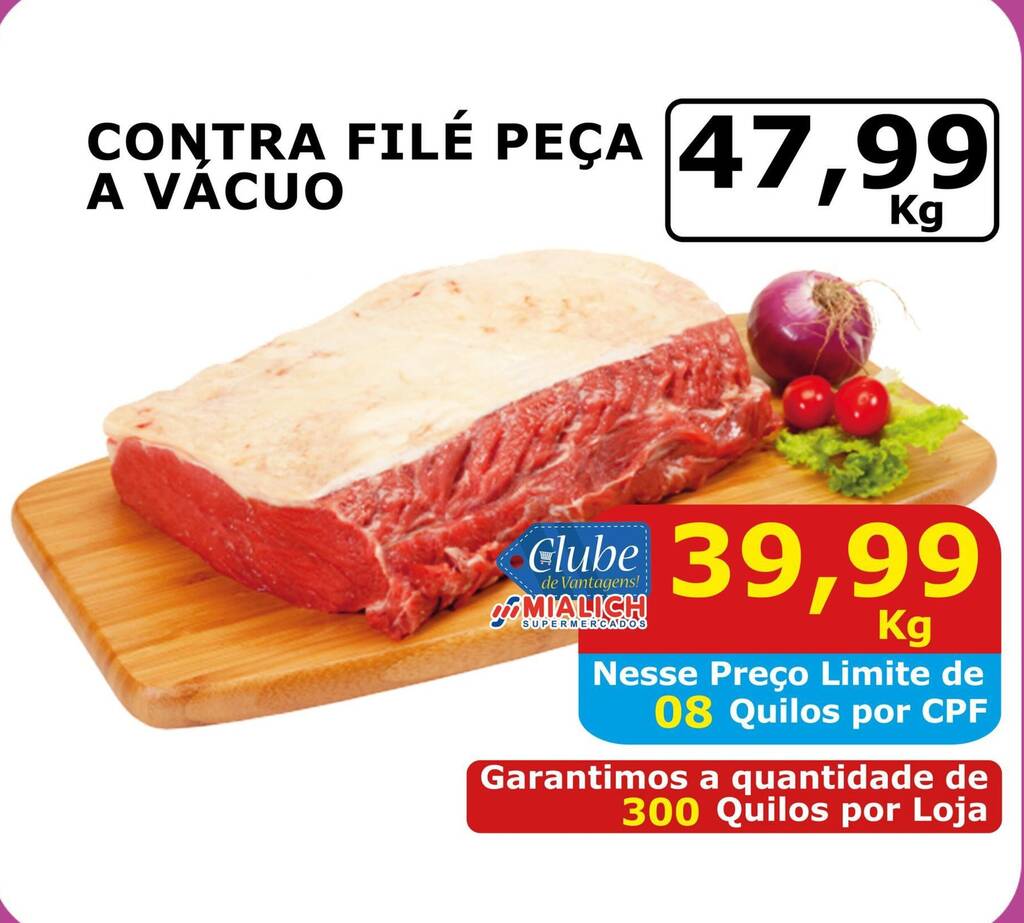 Contra filé peça a vácuo 1 kg oferta na Mialich Supermercados