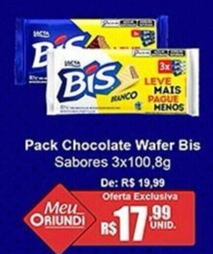 Pack Chocolate Wafer Bis Sabores 100.8 g oferta na Oriundi