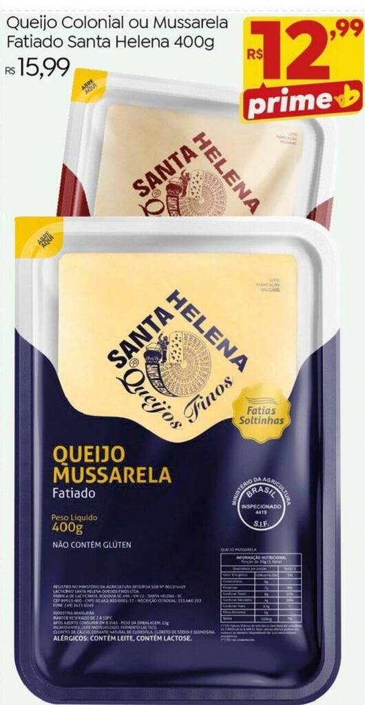 Queijo Colonial ou Mussarela Fatiado Santa Helena 400 g oferta na ...