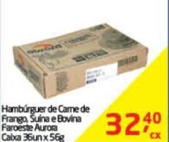 Hamburguer de Carne de Frango, Suina e Bovina Faroeste Aurora Caixa 36un x 56g oferta na Citroën