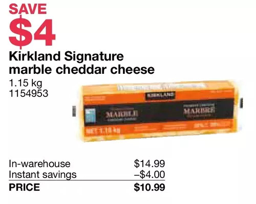 Kirkland signature marble cheddar cheese offer at Costco