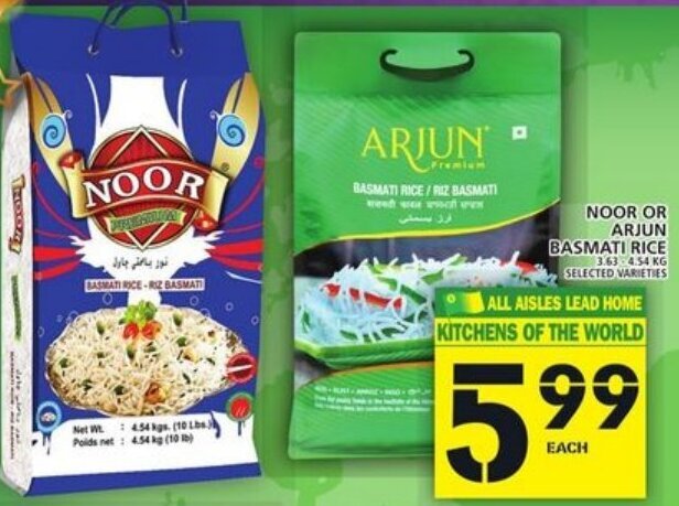 Noor or arjun basmati rice offer at Food Basics