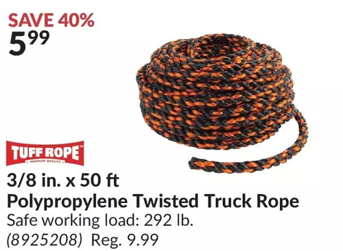 Tuff rope 3/8 in. x 50 ft polypropylene twisted truck rope offer at ...
