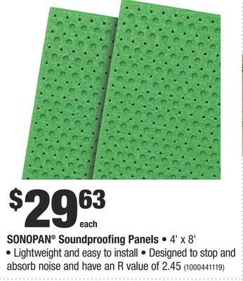 Sonopan® soundproofing panels offer at Home Depot