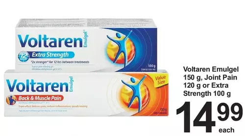 Voltaren emulgel, joint pain or extra strength offer at Pharmasave
