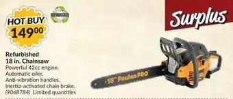 Refurbished 18 in. chainsaw offer at Princess Auto
