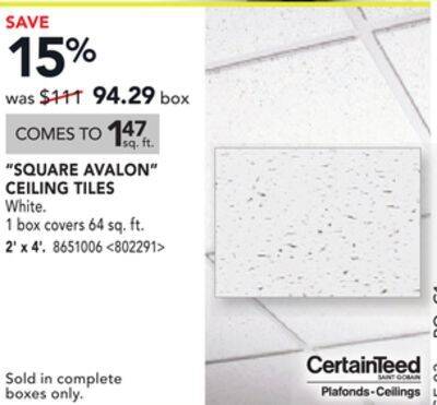 Certainteed square avalon ceiling tiles 2' x 4' offer at RONA
