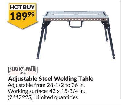 Adjustable steel welding table offer at Princess Auto