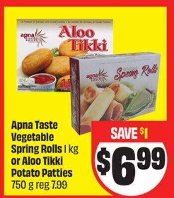 Apna Taste Vegetable Spring Rolls 1 kg or Aloo Tikki Potato Patties 750 ...