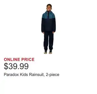 Paradox Kids Rainsuit, 2-piece offer at Costco