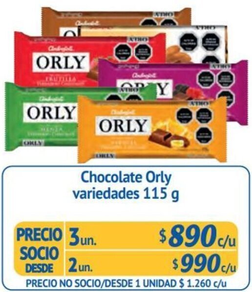 Chocolate Orly variedades 115 g x 3un oferta en Alvi