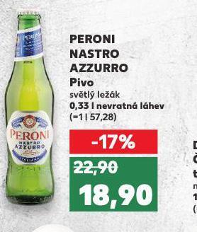 Peroni nastro azzuro pivo nabídka v Kaufland