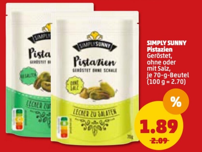 Simply Sunny Pistazien 70 g beutel Angebot bei PENNY