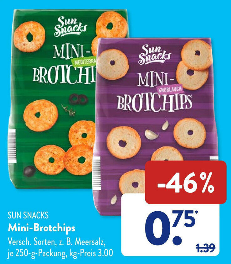 Sun Snacks Mini Brotchips 250 g Packung Angebot bei Aldi Süd