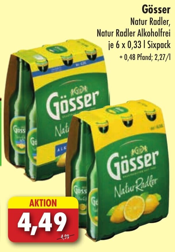 Gösser Natur Radler, Alkoholfrei 6x0,33 L Sixpack Angebot bei Lösch Depot