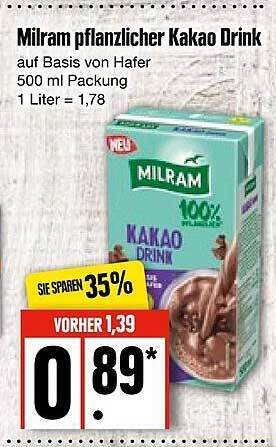 Milram Pflanzlicher Kakao Drink Angebot bei Edeka