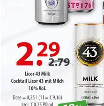 Licor 43 milk cocktail licor 43 mit milch 10% vol Angebot bei Getränkeland