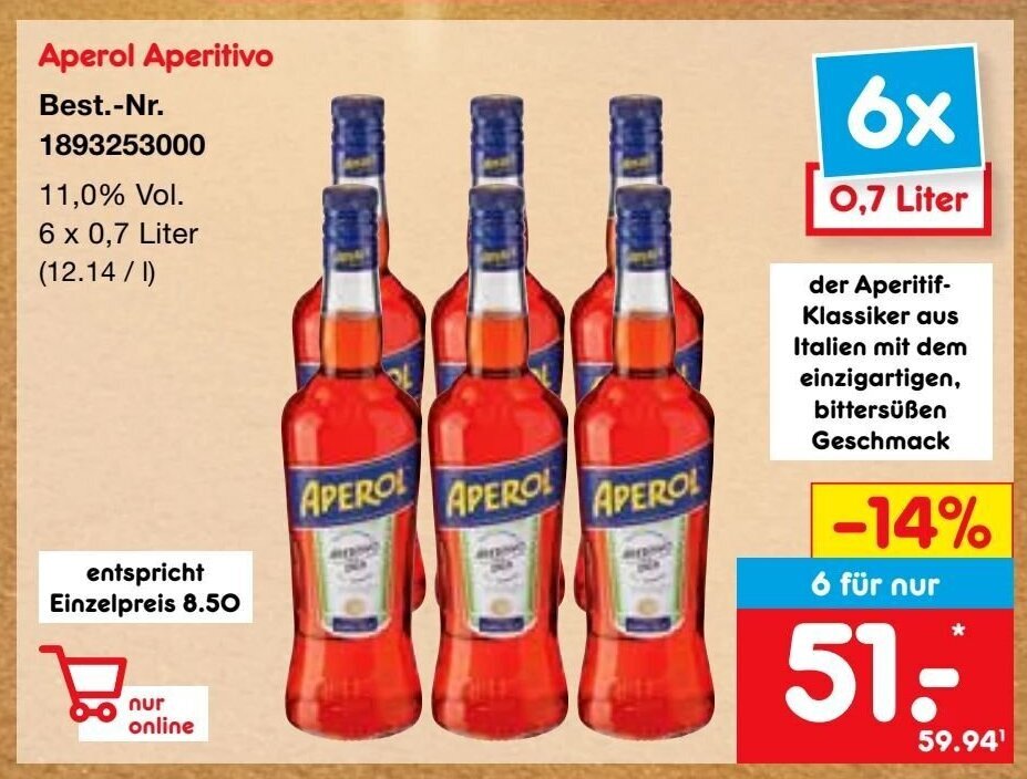 Aperol Aperitivo 6*700ml Angebot bei Netto Marken-Discount