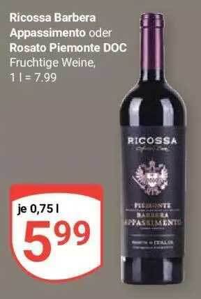 Ricossa barbera appassimento oder rosato piemonte doc Angebot bei Globus