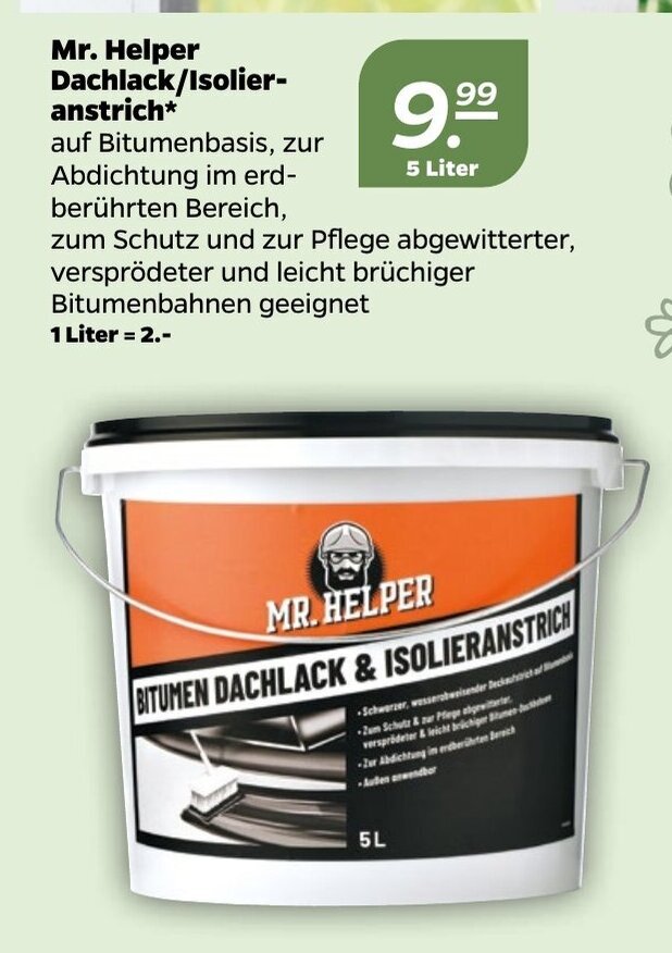 Mr. Helper Bitumen Dachlack u. Isolieranstrich 5L Angebot bei NETTO