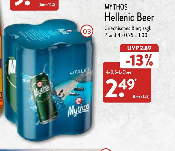 Mythos Hellenic Beer 4*500ml Angebot bei Aldi Nord