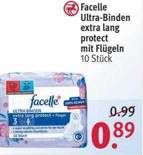 Facelle ultra-binden extra lang protect mit flügeln Angebot bei Rossmann